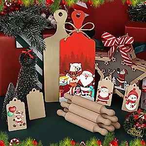 20Pcs Wooden Mini Rolling Pin for Crafts, Kids Small Dough Rolling Pin, Wood Cutting Board Chopping Board with Handle, Blank Wooden Labels with Rope for Halloween Christmas DIY Kitchen Home Decor