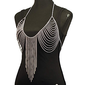 Chran Summer Beach Bra Top Chain Sexy Bikini Accessories Body Chains for Women Golden Necklace Party Jewelry (silver)