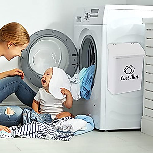 Xbopetda Metal Lint Bin for Laundry Room, Magnetic Lint Bin, Wall Mounted Lint Box Holder, Washer Dryer Trash Can with Lid, Modern Farmhouse Laundry Room Decor, Organization & Storage Box-White