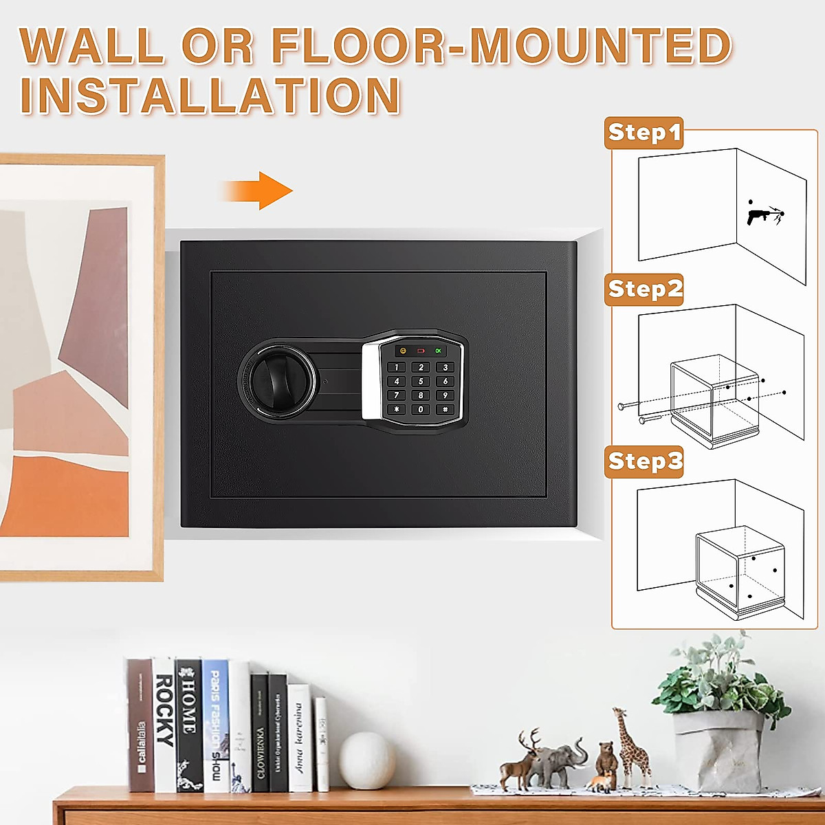 4.0 Cuft Large Home Safe Fireproof Waterproof, Anti-theft Fireproof Safe with Fireproof Bag, Programmable Keypad and Spare Keys, Digital Security Home Safe for Documents Firearm Money Valuables