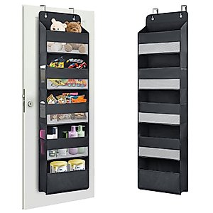 Over The Door Organizer Storage,Door Organizer Hanging,Hanging Door Organizer with 5 Large Capacity Pockets, Anti Tilt 44 lb Load Behind Door Organizer for Bedroom,Dorm,Bathroom,Nursery (black)