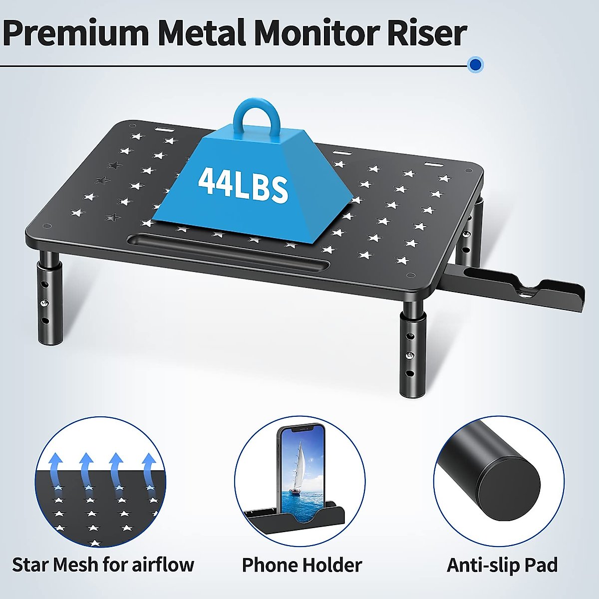Zimilar 2 Pack Monitor Stand Riser, 3 Height Adjustable Monitor Stand with Unique Star Mesh for Computer + Dual Monitor Stand Riser, Monitor Stand with Adjustable Length and Angle, Wood Monitor riser