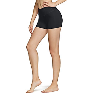 TSLA Women's High Waisted Bike Shorts, Workout Running Yoga Shorts with Pocket, Athletic Stretch Exercise Shorts, 3'' Black, Medium