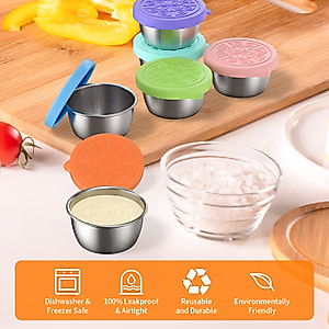 1.7 Oz/50ml Salad Dressing Container To Go, 6 Pack Small Containers with Lids, Reusable Sauce Containers for Lunch Box with Silicone Lids, Stainless Steel Small Food Containers, Leakproof, Sauce Cups