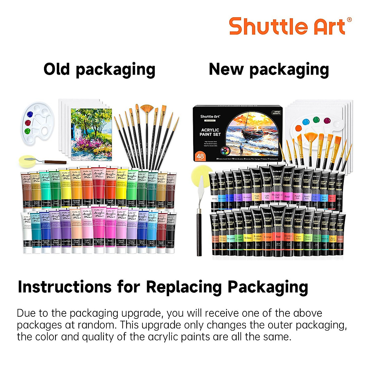 48 Pack Acrylic Paint Set, Shuttle Art 30 Colors Acrylic Paint (36ml) with 10 Brushes 5 Canvas 1 Paint Knife 1 Palette 1 Sponge, Complete Set for Kids, Adults Painting on Canvas Rocks Wood Ceramic