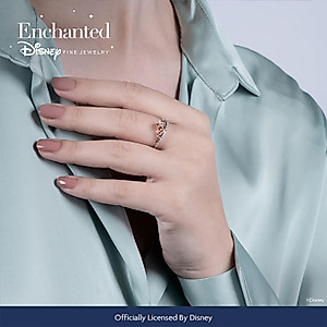 Jewelili Enchanted Disney Fine Jewelry 14K Rose Gold over Sterling Silver with 1/10 Cttw Diamond Belle Rose Ring Size 7