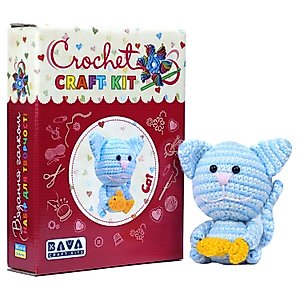 Crochet Stuffed Animal CAT DIY Kit, Beginner Craft kit for Teens and Adults, All Materials Included, Detailed Instructions with 45 Pictures, Hypoallergenic Yarn