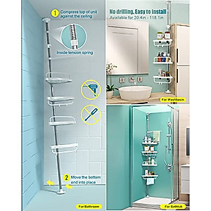 ROOMATIC 4 Layer Corner Shower Caddy, Adjustable Shower Shelf, Constant Tension Stainless Steel Pole Organizer, Rustproof 3.3 to 9.8ft