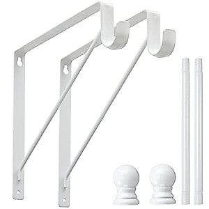 Closet Rod Brackets with 32" Rod, Heavy Duty Closet Shelf Brackets with Rod Holder for Shelf Storage and Hanging Clothes, 2 Pack Wall Mount Closet Pole Supports Bracket, White