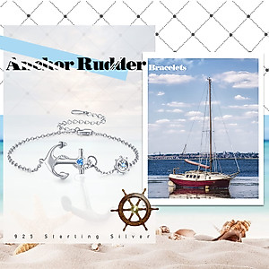 Anchor Bracelets Adjustable for Women, 925 Sterling Silver Heart Charm Bracelet Blue Nautical Sailor Bracelet Friendship Jewelry Confirmation for Mom Women Wife Girlfriend