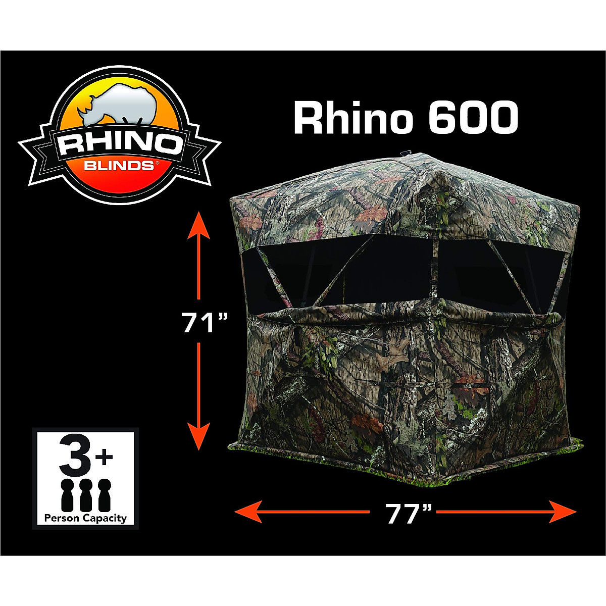 Rhino blinds R600-PRED 3 Person Hunting Ground Blind, Predator, 60x60x71