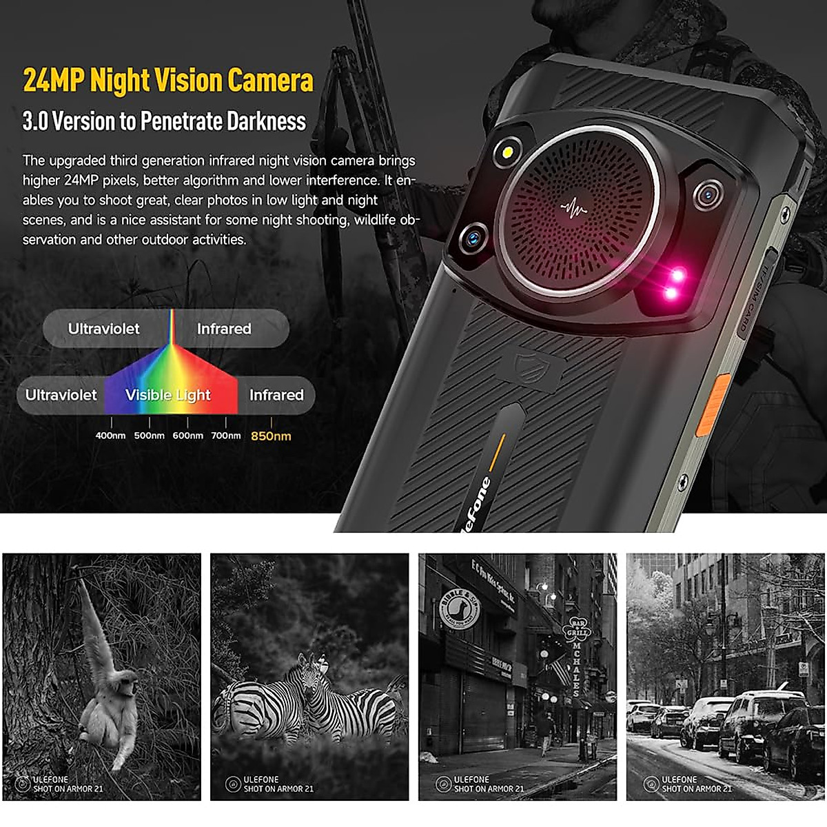 Ulefone Armor 21 Android 13 Rugged Smartphone Unlocked, MTK Helio G99 16GB+256GB Cell Phone, 3.5W Big Speaker, 64MP+24MP Night Vision Camera, 6.58"FHD+, 9600mAh, Dual SIM 4G Rugged Phone, NFC GPS OTG