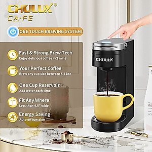 CHULUX Slim 2 in 1 Single Serve Coffee Maker for K Cup & Ground Coffee, Mini Travel One Cup Coffee Machine for Home, Desk, Kitchen and Bedroom, Fits Travel Mug