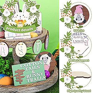 QUEEN KING 12 Set Easter Tiered Tray Decorations Plush Bunny Gnome Egg Happy Easter Wood Sign Spring Tiered Tray Decor with Hemp Rope for Easter Tiered Tray Spring Party Decor