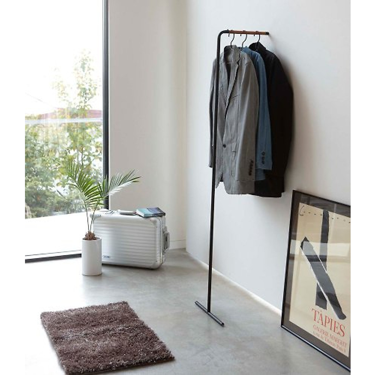 Yamazaki Home Leaning Slim Hanger, Space Saving | Steel | Coat Rack, One Size, Black