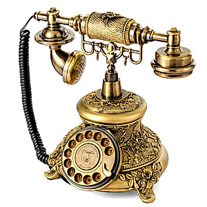 WICHEMI Vintage Phone Retro Rotary Dial Phone Landline Telephone Old Fashion Antique Phone Old School Telephones for Home Office Cafe Bar Star Hotel Decor (Golden)
