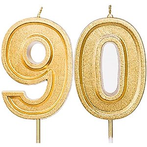 LUTER 2.76 Inches Large Birthday Candles Gold Glitter Birthday Cake Candles Number Candles Cake Topper Decoration for Wedding Party Kids Adults, Number 90