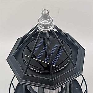 Marsrut LED Solar Light Powered Rotating Lighthouse Beacon Lamp, Outdoor Courtyard Waterproof Solar Hanging Lamp, Lawn Lantern, for Patio Fence Garden Decoration Outdoor Lighting Home Decor (Black)