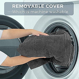 MAXYOYO Bean Bag Bed Folding Sofa Bed Floor Mattress for Adults, Extra Thick and Long Floor Sofa with Corded Washable Cover, Dark Grey, 30x95 Inch