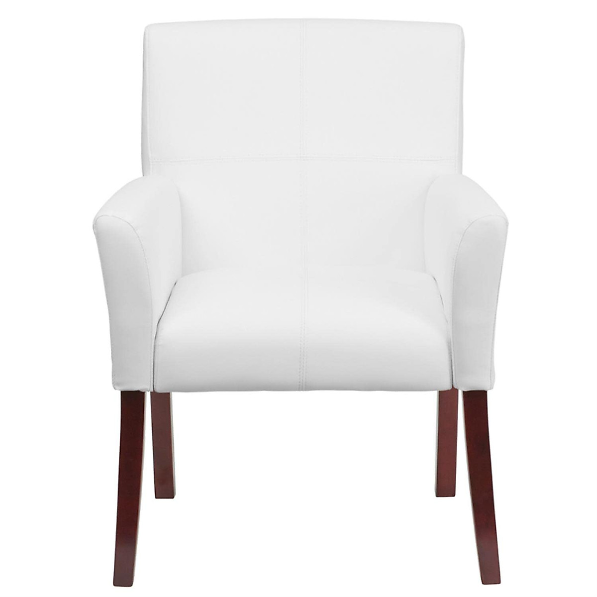 Flash Furniture Taylor White LeatherSoft Executive Side Reception Chair with Mahogany Legs