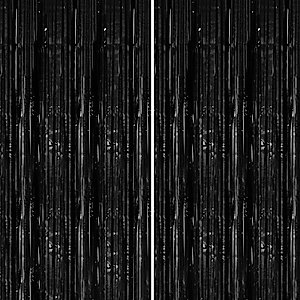 Dazzle Bright 2 Pack Black Backdrop Curtain, 3FT x 8FT Metallic Tinsel Foil Fringe Curtains Photo Booth Background for Baby Shower Party Birthday Wedding Engagement Bridal Shower Decorations