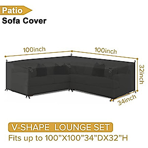 GARPROVM Patio V-Shaped Sectional Sofa Cover, Waterproof Outdoor Sectional Furniture Cover, Heavy Duty 420D Oxford Cloth Outdoor Sofa Cover Garden Couch Fits up to 100 x 100 x 33 inches