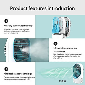 Portable Air Conditioner Fan Personal Air Cooler with 3 Speeds Wind and 7 Color LED Light Small Evaporative Cooling Fan Mini Humidifier Misting Fan for Bedroom, Home, Office