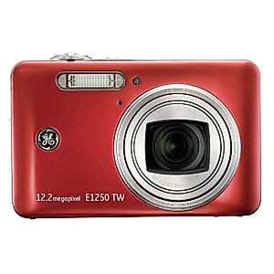 GE E1250TW-RD 12MP Digital Camera with 5X Optical Zoom and 3.0 Inch LCD with Auto Brightness - Red