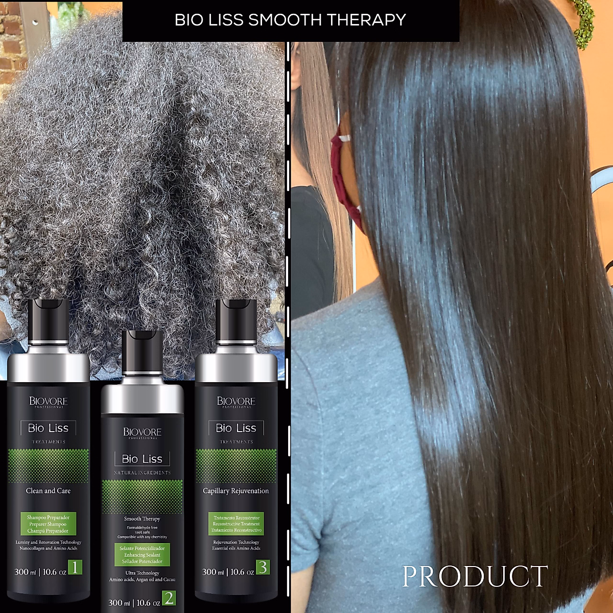 Biovore Professional Bio Liss Keratin Hair Treatment kit 10.6 oz - 300 ml | Smoothing brazilian keratin treatment for sloons| Silky Smooth Hair Rejuvenation with Natural Ingredients