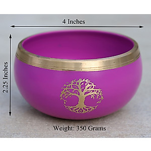 Tree Of Life Singing Bowl Complete Set ~ For Meditation, Yoga, Spiritual Healing and Mindfulness (Pink)