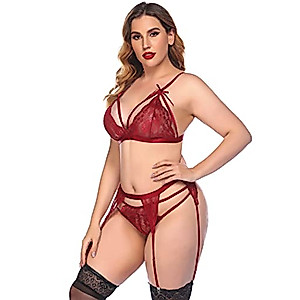 Avidlove Women Lingerie Set Plus Size with Garter Belts Sexy Bra and Panty Underwear Lingerie Sets