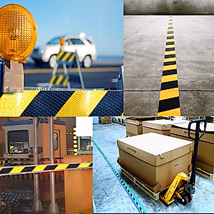 Waterproof Reflective Safety Tape Roll 2"X150' Yellow Black Striped Floor Marking Tape Hazard Caution Warning Tape Auto Truck Self-Adhesive Safety Sticker Strips for Wall Factory Trailer Vehicle
