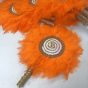 Msbfea Big Size Design African White Feather Fan Ladies Wedding Feather Fan for Bride Single Side Feather Nigerian Flower - Single Side Color 83