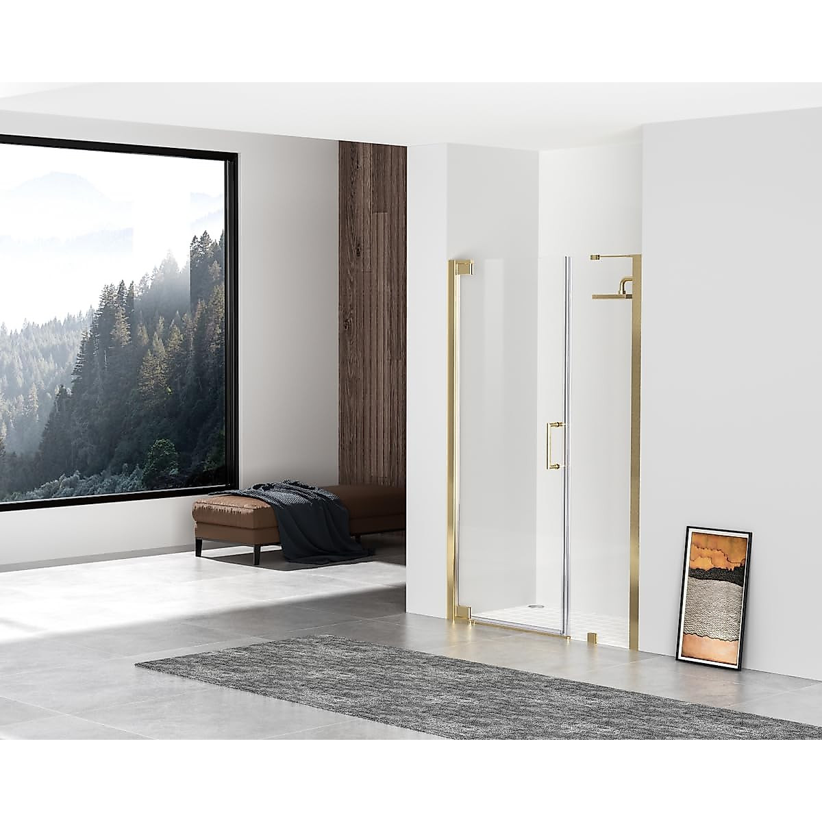 Elegant Kitchen and Bath SD404-4872BGD Semi-Frameless hinged Shower Door 48 x 72 Brushed Gold