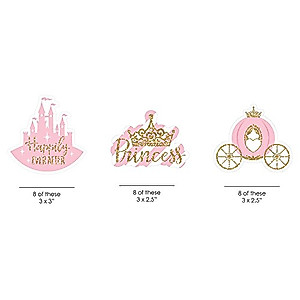 Little Princess Crown - Paper Straw Decor - Pink and Gold Princess Baby Shower or Birthday Party Striped Decorative Straws - Set of 24