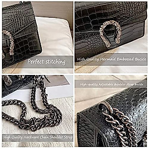 Chain Crossbody Shoulder Bags For Women-Snake Printed Leather Messenger Bag Evening Handbag Chain Strap Shoulder Satchel (Black)