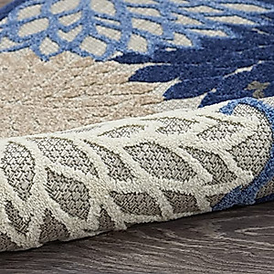 Nourison Aloha Indoor/Outdoor Blue/Multicolor 10' x 14' Area Rug, Tropical, Botanical, Easy Cleaning, Non Shedding, Bed Room, Living Room, Dining Room, Deck, Backyard, Patio (10x14)