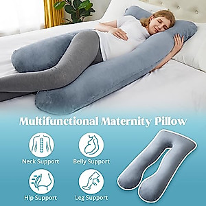 puredown® Pregnancy Pillow for Sleeping- U Shaped Full Body Maternity Pillow for Pregnant Women, Support for Back, Hips, Legs, Removable and Washable Cover, 32" x 56" Inch Pillow, Navy Blue