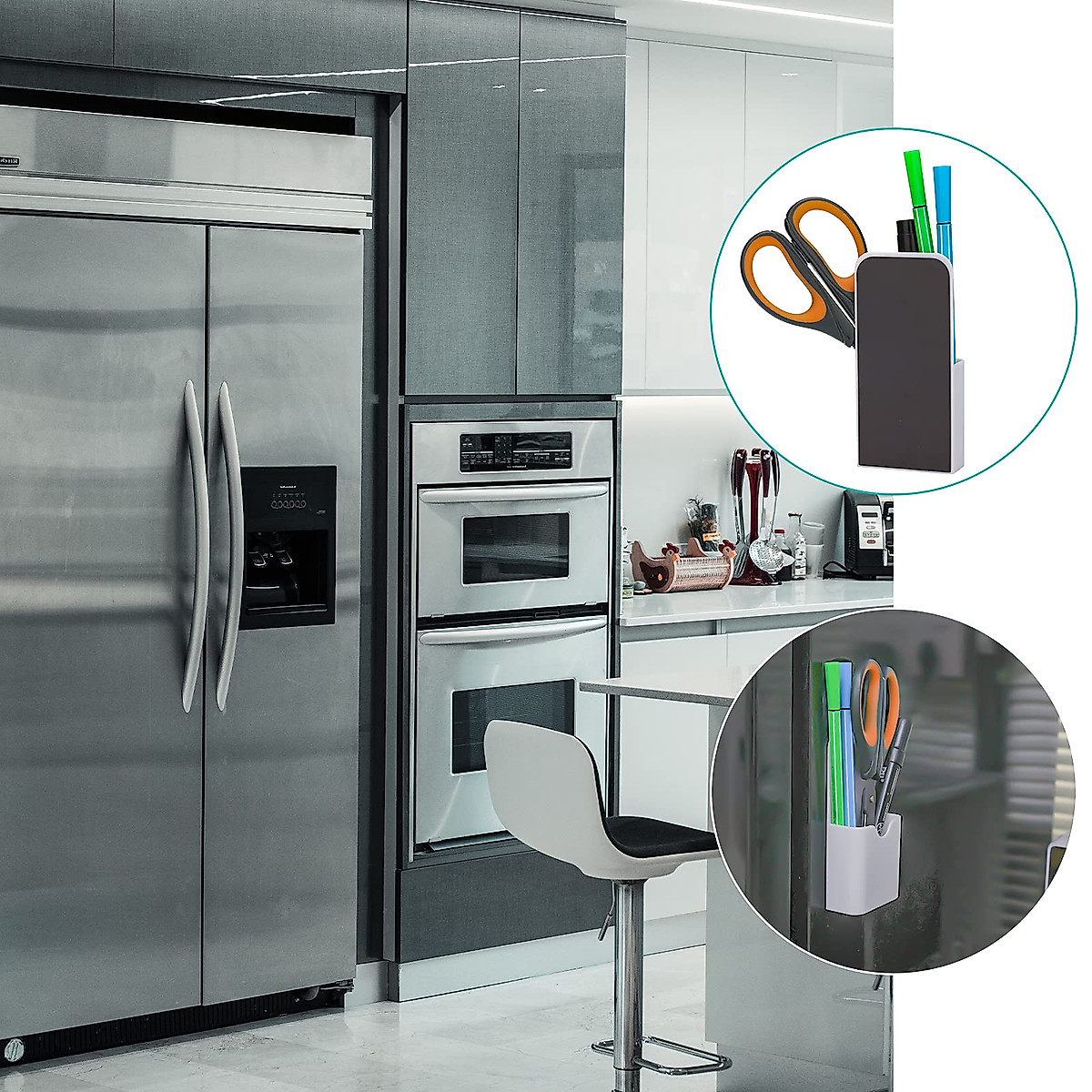 LUTER 2pcs Magnetic Pen Marker Holders, Dry Erase Marker Magnetic Cup Holder Organizer Home Office Supplies for Refrigerator Whiteboard Locker (White)