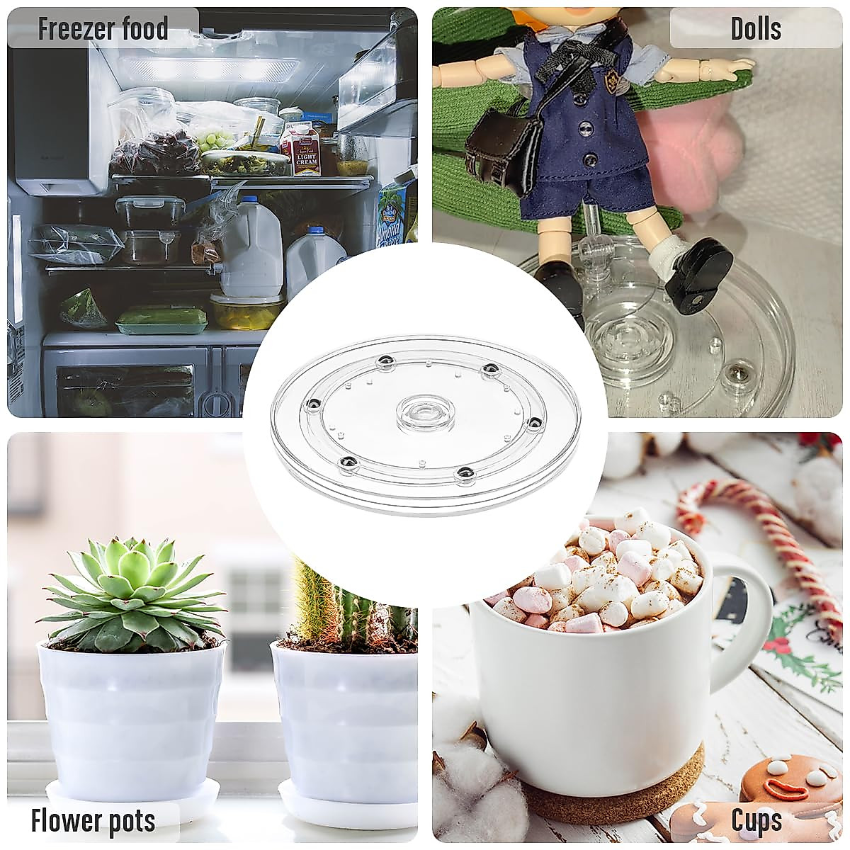 Kepfire 6 inch Clear Acrylic Lazy Susan Turntable Organizer Ball Bearing Revolving Display Base Kitchen Spice Rack Cake Makeup Table Decorating