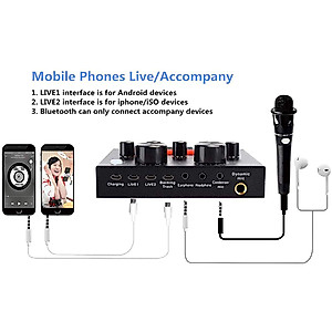 Bluetooth Sound Mixer Board, V8 Sound Card, for Live Streaming with Effects, for Music Recording Karaoke Singing Broadcast on Cell Phone Computer Laptop Tablet