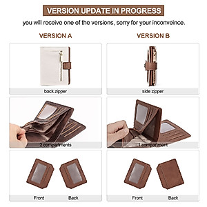 CLUCI Small Wallets for Women RFID Blocking Leather Trifold Compact Credit Card Holder with ID Window Ladies Zipper Coin Purse Beige with Brown