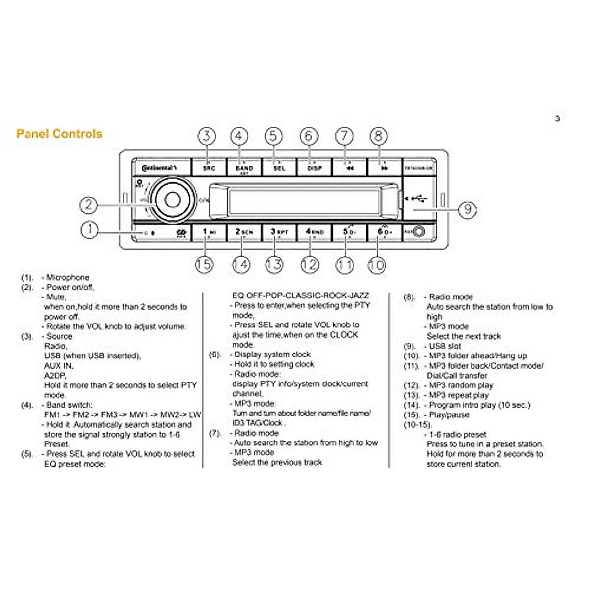 VDO Continental TR7412UB-OR European Style 12v Radio Orange Display Bluetooth (Renewed)