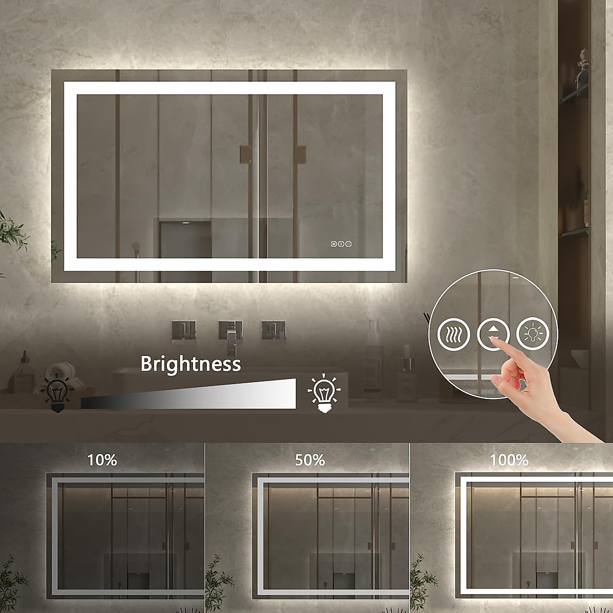 ExBrite 40x24 Inches LED Bathroom Lighted Mirror,Wall Mounted Mirror,Anti Fog,Dimmable,Dual Lighting Mode,Tempered Glass