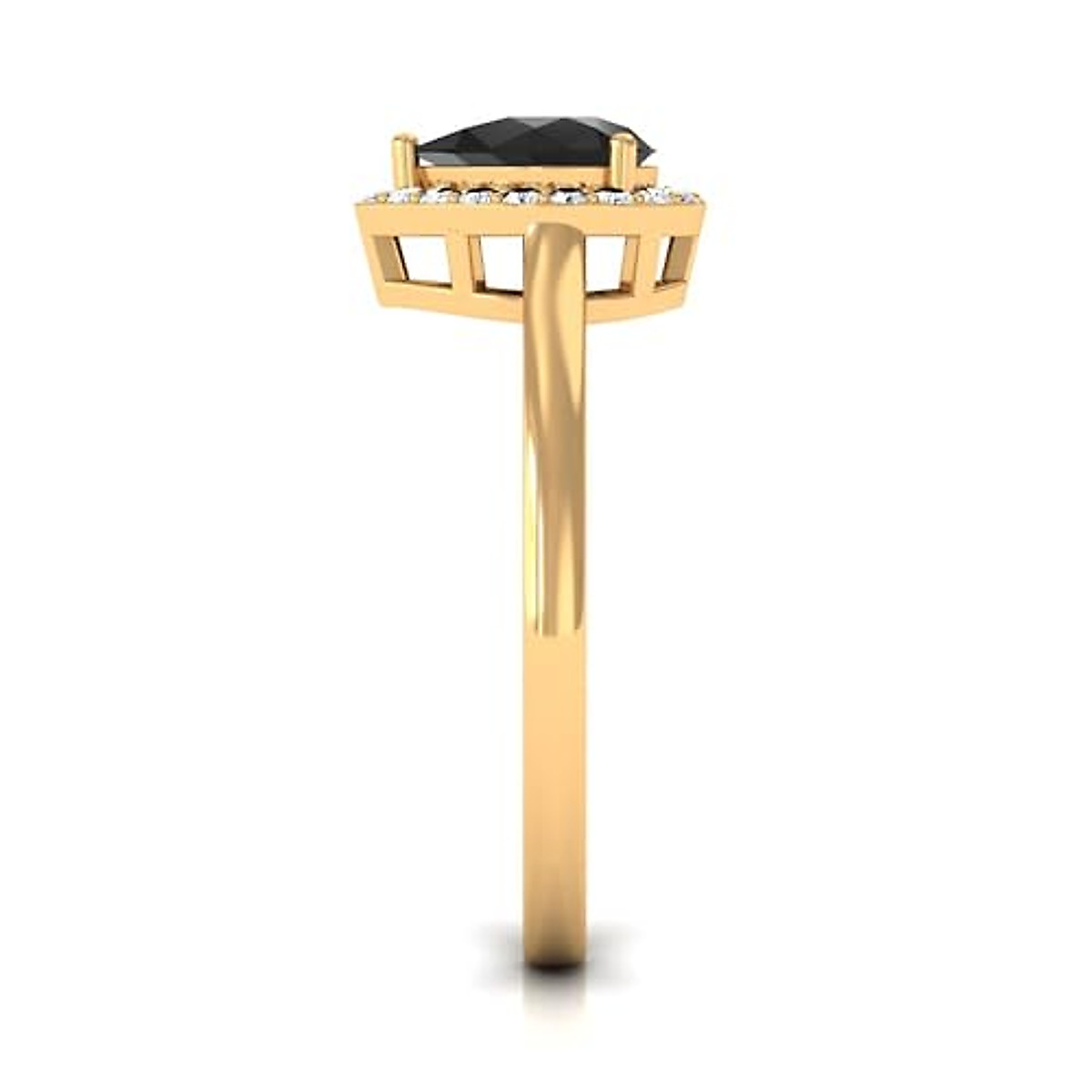 Certified Black Spinel Diamond Halo Engagement Ring, AAA Quality, Black Spinel 5X7mm Pear Shape Ring - Ready To Gift, 14K Yellow Gold, Size:US 7.50