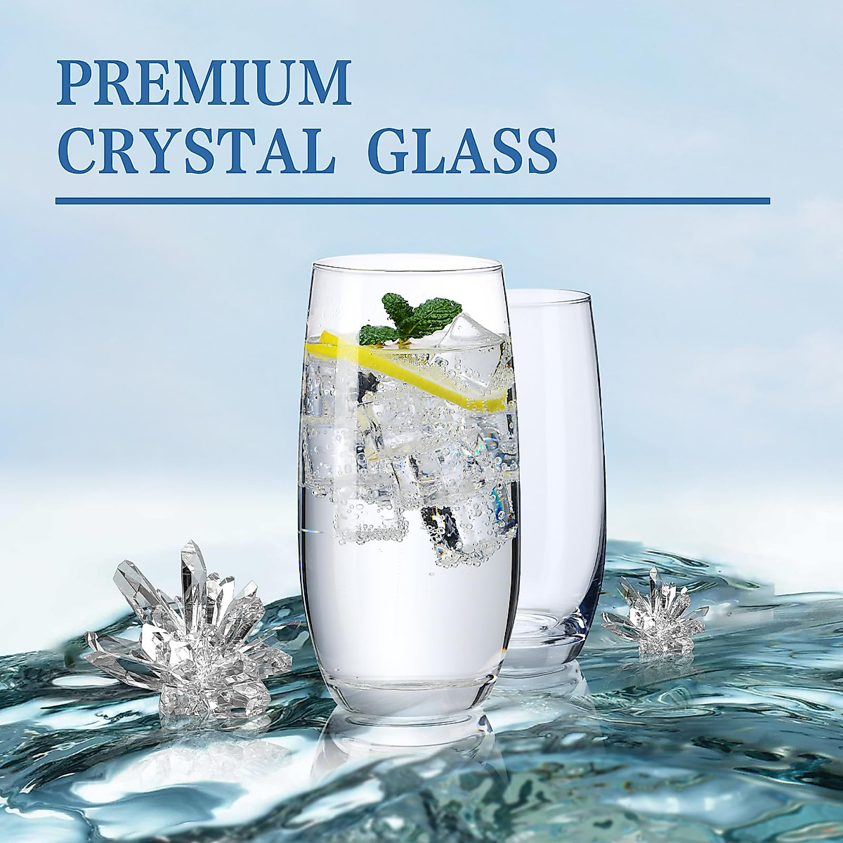 CUKBLESS Drinking Glasses Set of 6, Crystal Highball Water Glasses, Glass Cups for Water, Juice, Beverage, Mojito, Mixed Drinks, Cocktail Glass Set-13 Oz