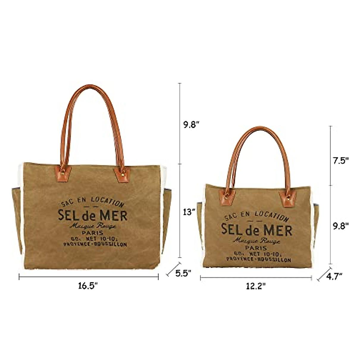 Lamyba Sel De Mer Canvas HandBag Upcycled Canvas Vegan Leather Tote Bag, Large Brown