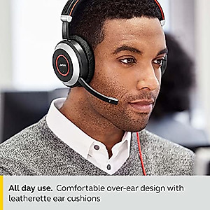 Jabra Evolve 80 UC Wired Stereo Over-Ear Headset – Unified Communications Optimised Headphones with Active Noise Cancellation – USB-C Cable and 3.5 mm Jack Connections – Black