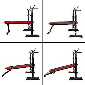 BalanceFrom Adjustable Folding Multifunctional Workout Station Adjustable Olympic Workout Bench with Squat Rack, Black/Red