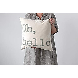 Creative Co-Op Oh, Hello Embroidered Square Cotton Pillow, Grey